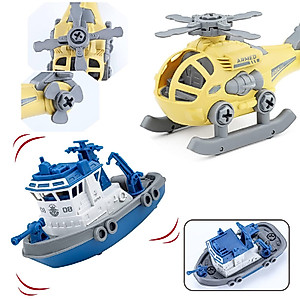 Take Apart Military Toys for 3 4 5 6 7 8 Year Old Boys Construction Vehicle Toys with Drill for Kids STEM Learning Building Toy Helicopter, SUV, Tank, Warship Pack of 4