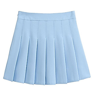 Hoerev Women Girls Short High Waist Pleated Skater Tennis Skirt,US 2,S,Blue