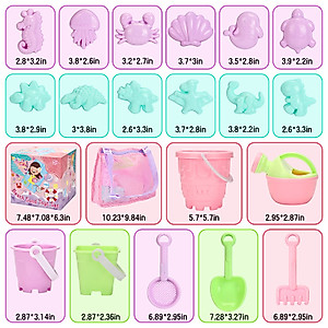 Tagitary Beach Sand Toys Set for Kids 3-10 with Bucket Watering Can Shovel Rake Sand Molds Beach Shell Bag