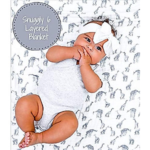 LollyBanks Super Soft Muslin Quilt 100% Cotton Gender Neutral Receiving Blanket Breathable Lightweight 6 Layers Large Size 47" x 47" (Giraffe)