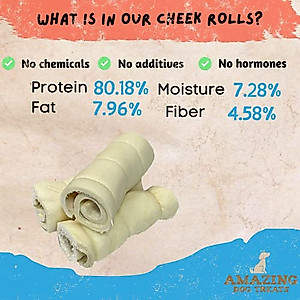 Amazing Dog Treats - Beef Cheek Rolls (6 Inch Regular - 4 Pcs) - No Hide - Safe Rawhide Alternative Dog Chew - Great for Power Chewers - Long Lasting Dog Chew - No Splinters - Retriever Rolls For Dogs