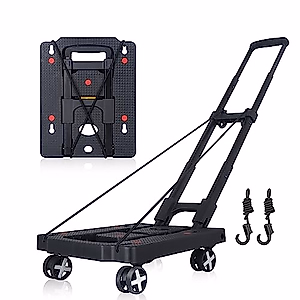 LIDTOP Folding Hand Truck Dolly, Foldable Dolly Cart for Moving, Lightweight Portable Luggage Cart with Rotate Wheels, Utility Cart Adjustable Handle, Collapsible for Travel Shopping Airport Office
