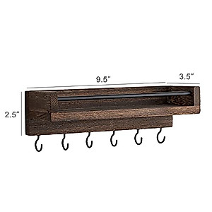 Mkono Key Holder for Wall, 9.5" x 3.5" x 2.5" Small Rustic Wood Floating Shelf with 6 Hooks Decorative Display Key Hanger for Living Room, Entryway, Bedroom, Bathroom,Office, Home Decor