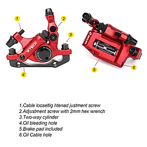 catazer MTB Road HB-100 MTB Road Line Pulling Hydraulic Disc Brake Calipers Front & Rear Mountain Bike Disc Brake E-BIKE Disc Brake (1 Pair Red)