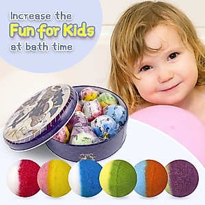 Bath Bombs for Kids,12pcs+1 Squeak toy Bath Bombs with Surprise Crystal Toys Inside, Handmade Natural and Organic Bubble Bath Bombs with Gift Tin Box, Birthday Christmas Easter Gift for Girls and Boys