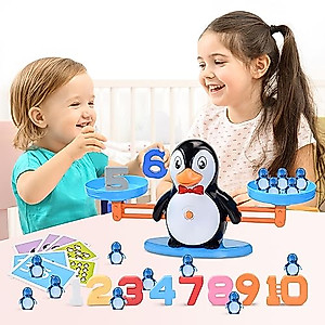BAKAM Penguin Balance Scale & Number Counting Blocks Games for Kids Ages 3-5, Montessori Math Games for Kids 5-7, Preschool Kindergarten Learning Activities, STEM Educational Toys for 3+ Year Old