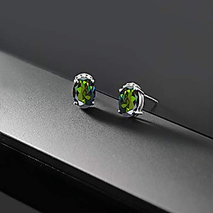 Gem Stone King 1.66 Ct Oval Green Mystic Topaz G-H Lab Grown Diamond 925 Silver Earrings