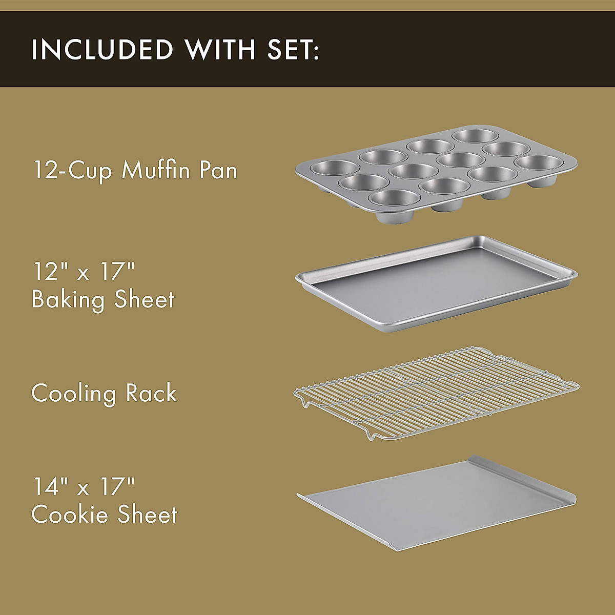 Calphalon Nonstick Bakeware Set, 10-Piece Set Includes Baking Sheet, Cookie Sheet, Cake Pans, Muffin Pan, and More, Dishwasher Safe, Silver