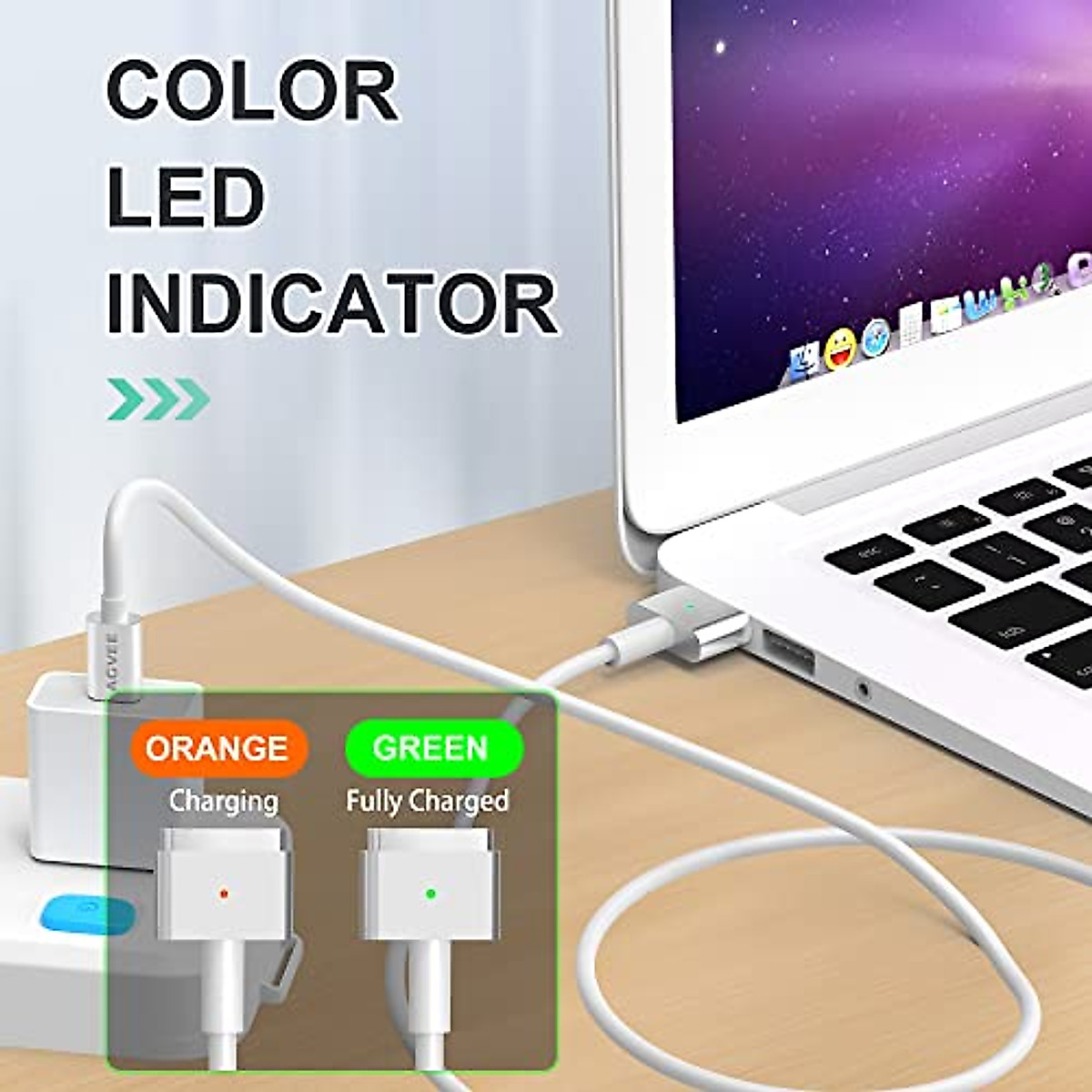 AGVEE 10ft USB-C to Magnetic T-Tip Cable, Type-C PD 85W Power Fast Charging Converter Connector Replacement for MacBook Pro Air (2013-2015) T-Head Charger, Silver