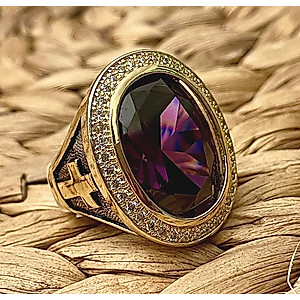 HKN1682 Designs Purple Amethyst Cubic Zirconia 14k Gold Plated Bishop Cross and Midre Ring (10)