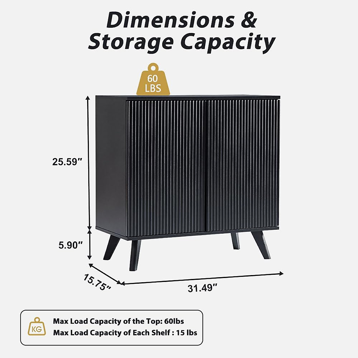 AFFEIVUL Black Accent Buffet Cabinet with Adjustable Shelves, Freestanding Sideboard with Double Doors for Hallway Entryway Living Room