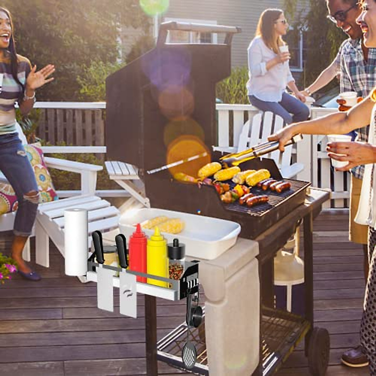 Griddle Caddy for Blackstone Griddle Accessories, Space Saving Grill Accessories, BBQ Accessories Storage for Blackstone Griddles 28"/36" with a Magnetic Tool Holder & Paper Towel Holder & 4 J-Hooks