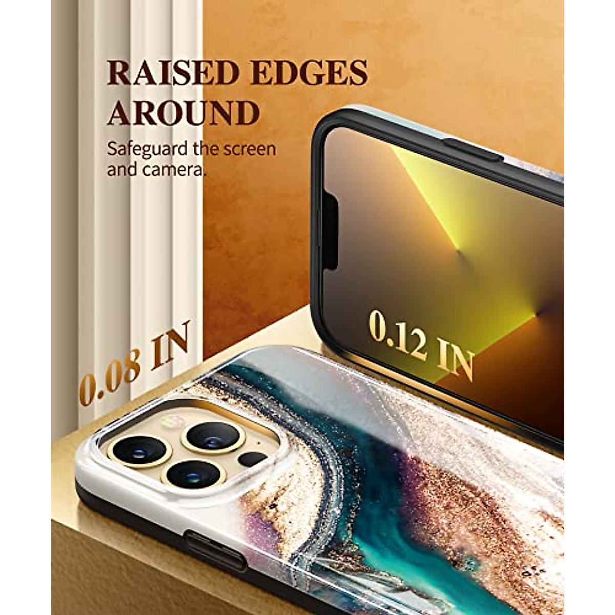 GVIEWIN for iPhone 13 Pro Max Case, Marble Soft TPU Shockproof Protective Case, Ultra Slim Thin Glossy Stylish Phone Cover, 6.7" 2021(Drift Sand/Brown)