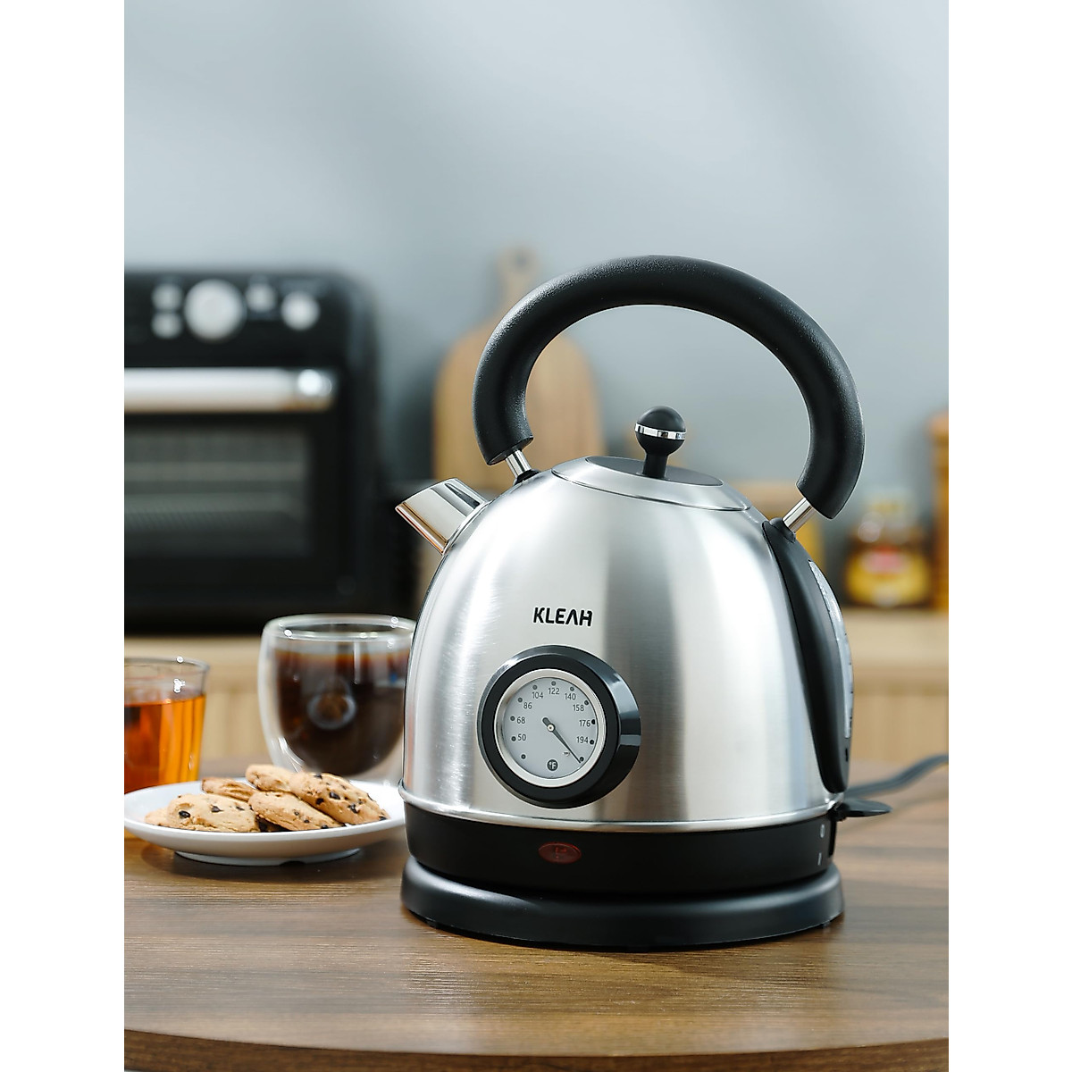 Retro Electric Water Kettle 1.8L Stainless Steel for Boiling Water with Temperature Gauge, Visible Water Level Line, Led Light, Auto Shut-Off & Boil-Dry Protection, 1500W Fast Heating
