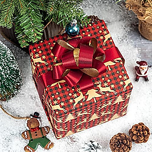 RUSPEPA Christmas Wrapping Paper,Kraft Paper - Red and Black Plaid Reindeer Design - 24 Inches x 100 Feet