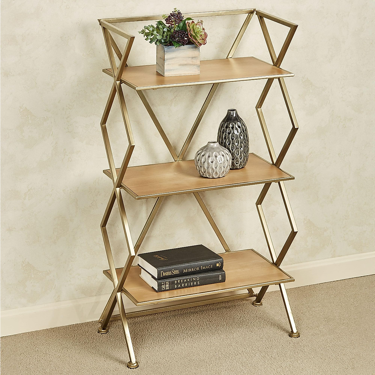 Touch of Class Modern Style Jamie Three Tier Gold Floor Shelf 41 Inches High