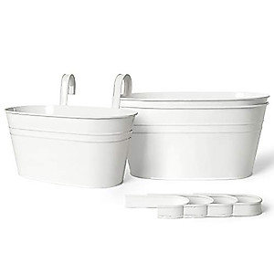 Dahey Metal Iron Hanging Flower Pots for Railing Fence Hanging Bucket Pots Countryside Style Window Flower Plant Holder with Detachable Hooks Home Decor,White,3 Pcs