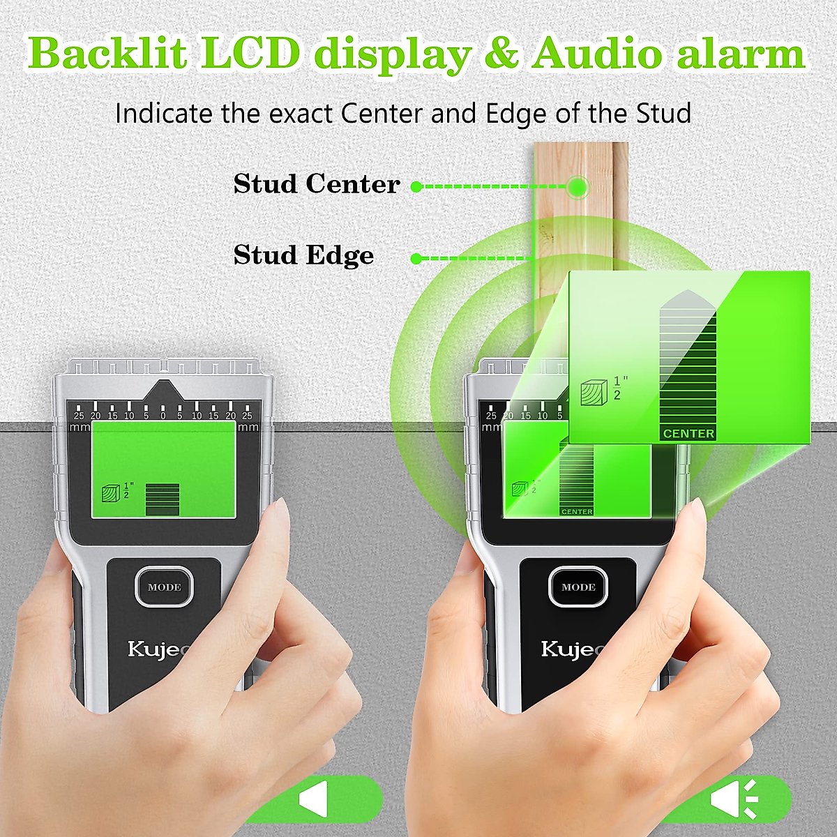 Kuject Stud Finder Wall Scanner - 8 in 1 Electronic Stud Sensor with Magnetic Detector, Bubble Level, LCD Display, Wall Scanner for the Center and Edge of Metal Wood AC Wire Studs Joist Beam