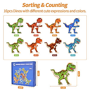 ACOUCB Wooden Dinosaur Stacking Toys for Kids 3-7, 16pcs Large Sensory Montessori Toys, Balance Competition Game Building Toys, Easter Basket Stuffers, Birthday Gift for Boys Girls