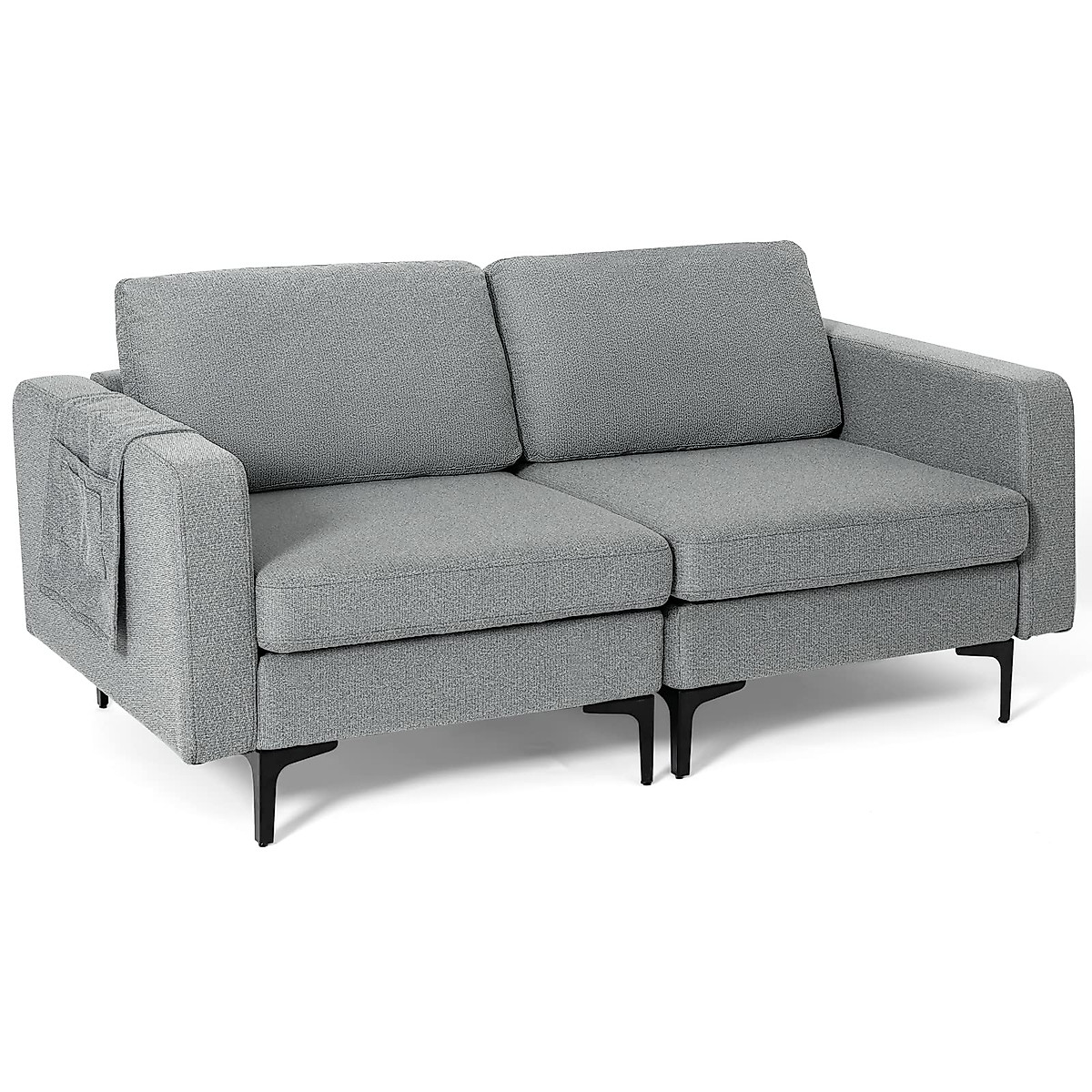 Giantex 2-Seat Sofa Couch, 66" L Modern Loveseat, Thick Cushion, Armrest Magazine Holder with 2 Pockets, Metal Legs, Ideal for Living Room Reception Room Office