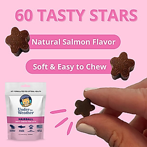 Under the Weather Pet Hairball Support for Cats | for a Normal, Gentle Elimination of Hairballs, Reduce Excessive Licking and Grooming | 60 Star Shaped Soft Chews