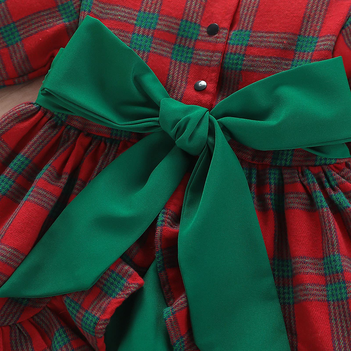 Toddler Girls Christmas Dress Long Sleeve Plaid Prints Princess Dress Xmas Party Ruffles Dresses Clothes(Red,12-18 Months)