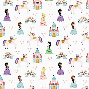 Princesses and Unicorns Girl Birthday Gift Wrap by Revel—Princess Wrapping Paper Folded flat, 27 x 39 inches