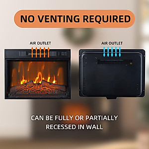 Electric Fireplace Mantel with 23" Electric Fireplace Insert, Package Freestanding Firebox TV Stand Corner Firebox with Log & Remote Control, 750W-1500W, White Stripes