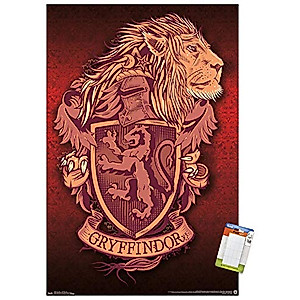 Trends International The Wizarding World: Harry Potter - Gryffindor Lion Crest Wall Poster, 22.375" x 34", Poster & Mount Bundle