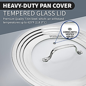 Sterline Universal Lids Set with Tempered Glass Top - Fits 5-12 Inch Pots, Pan, and Skillets - Set of 2, Large and Small, Stainless Steel Replacement Pot Lid for Kitchen Organizing, Space Saving