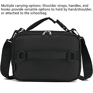 FlowFly Kids Lunch Bag, Durable Insulated School Lunch Box with Shoulder Strap and Bottle Holder, Water-resistant Thermal Small Lunch Cooler Tote for Teen Boys & Girls,Black