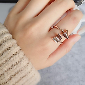 NOUMANDA Adjustable Gold Silver and Rose Gold Plated Simple Small Arrow Rings for Women (Silver)