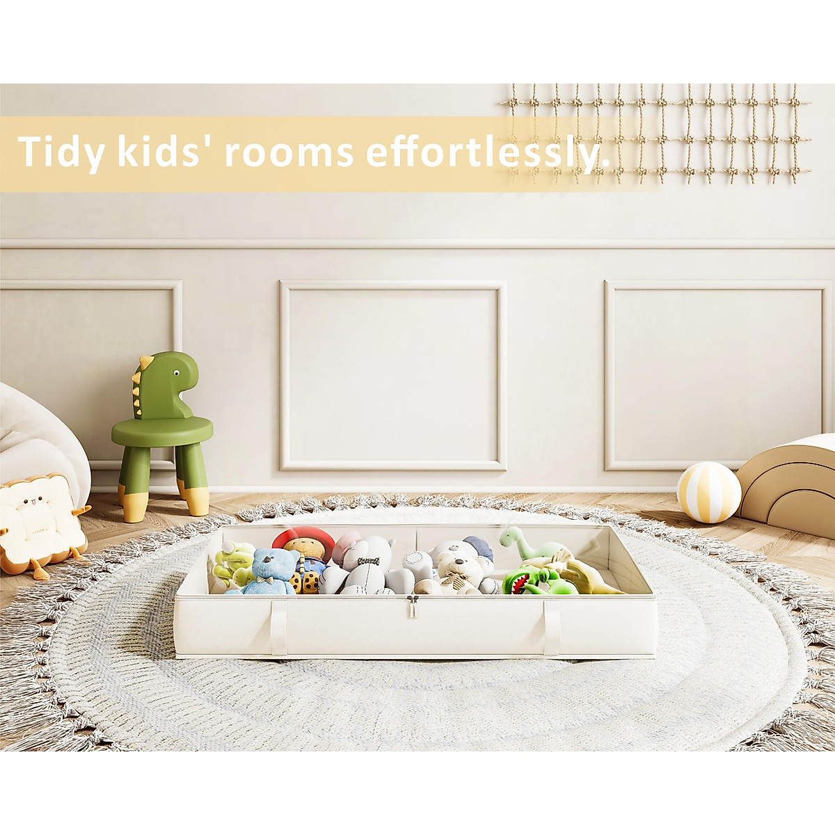 Vailando Under Bed Storage Containers, Underbed Storage Bins with 6 Inches Tall, Clothes Storage Box with Sturdy Handles and Sidewalls, Beige, 2-Pack