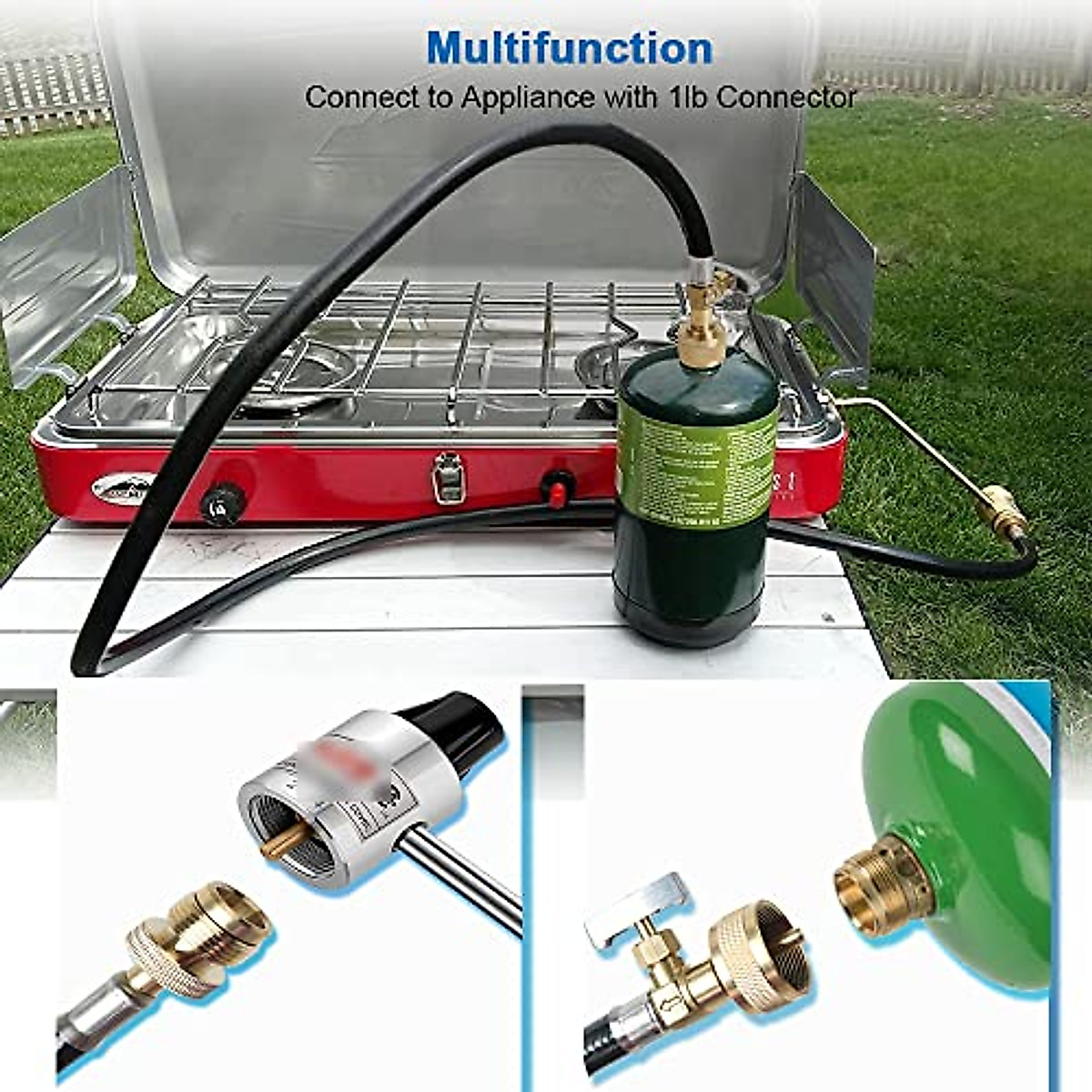 ATKKE 4FT Propane Extension Hose for 1Lb Tank Cylinder with Shutoff Valve, Connects Small Appliance to Propane Tree, T and Y Connector, Propane Torch, Portable Grill, Camping Stove and More