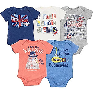 Lyrics by Lennon and McCartney Newborn Baby Boys 5 Pack Short Sleeve Bodysuits Multi 3-6 Months