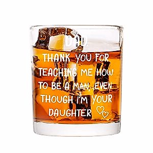 Modwnfy Funny Dad Gift from Daughter, Dad Whiskey Glass, Father Thanks Old Fashioned Glass, Father’s Day, Christmas, Birthday, Thanksgiving Day Gift from Daughter, 10 Oz