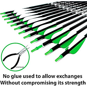 KESHES Archery Carbon Arrows for Compound & Recurve Bows - 30 inch Youth Kids and Adult Target Practice Bow Arrow - Removable Nock & Tips Points (12 Pack)
