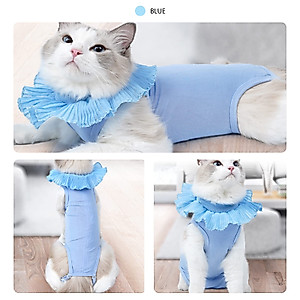 LKJYBG Cat Recovery Clothes Soft Breathable Anti-Licking Bodysuit with Adjustable Buckle E-Collar Substitute Avocado Green M