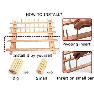 Enkarl Embroidery Thread Holder, Sewing Wooden Thread Rack Organizer, 46 Spool with Hanging Hooks for Quilting Hair-braiding