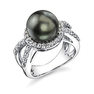 The Pearl Source 10-11mm Genuine Black Tahitian South Sea Cultured Pearl Leah Ring for Women