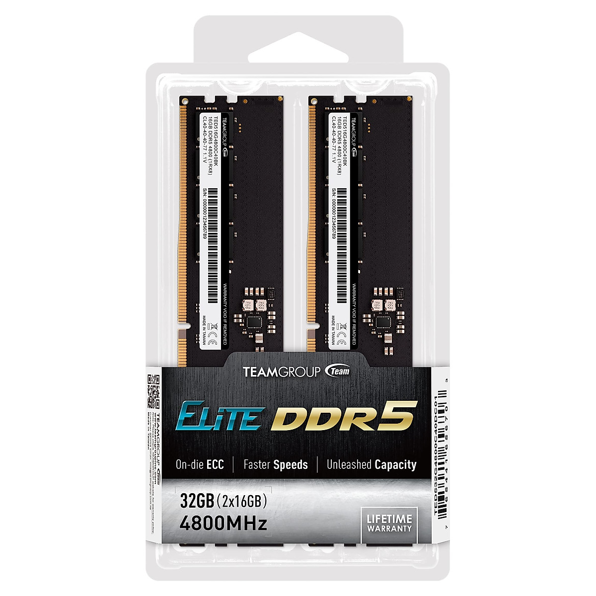 TEAMGROUP Elite DDR5 32GB Kit (2x16GB) 4800MHz (PC5-38400) CL40 Non-ECC Unbuffered 1.1V UDIMM 288 Pin PC Computer Desktop Memory Module Ram Upgrade - TED532G4800C40DC01