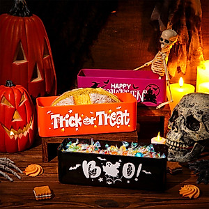 PullCrease 4 Pcs Halloween Candy Bowl Bulk Halloween Plastic Trick or Treat Candy Bowl Orange Black Spider Web Halloween Candy Dish Holders Serving Bowl Tableware for Halloween Parties Decorations