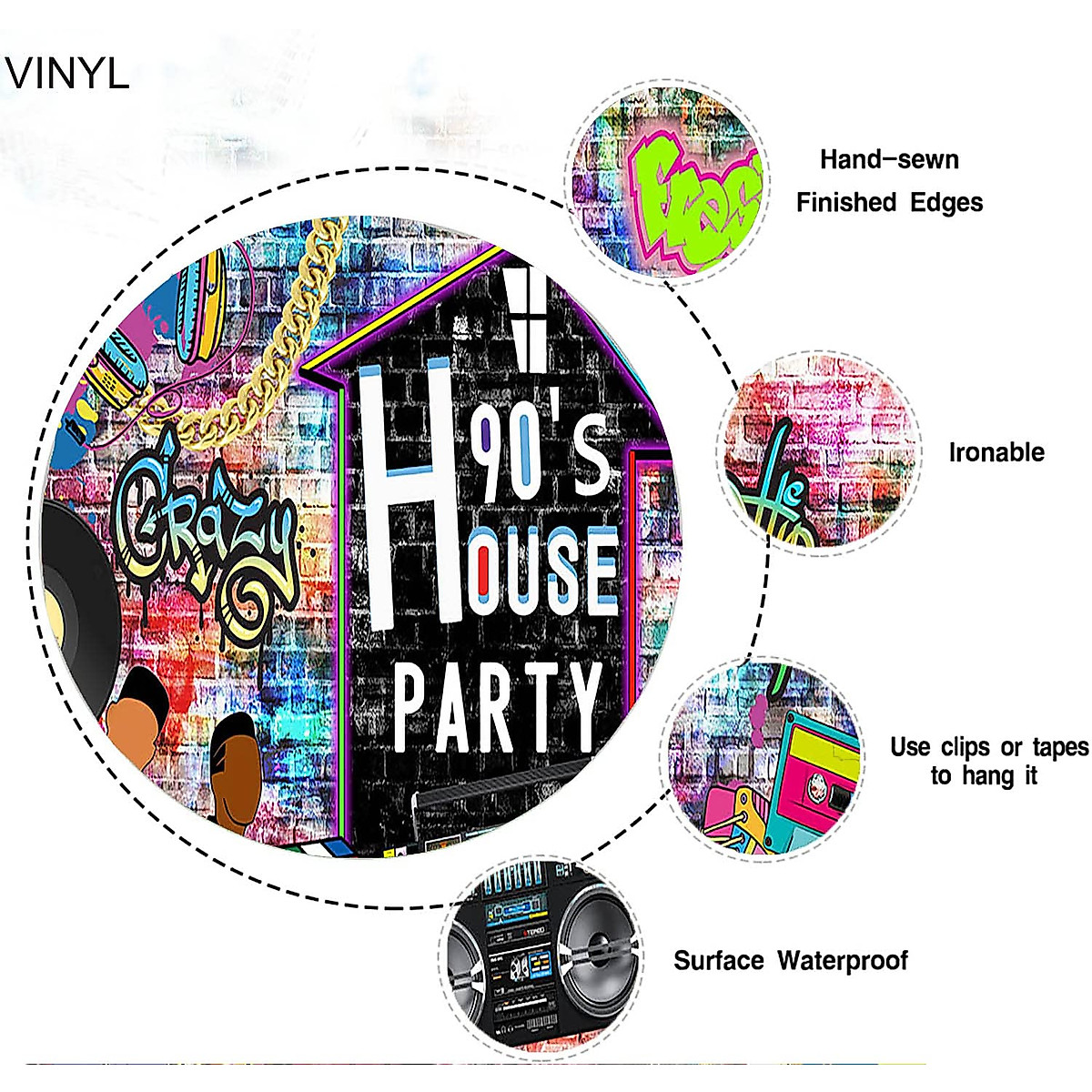 Aumeko 90's House Party Backdrop Hip Pop 90's Birthday Graffiti Wall Retro Radio Roller Skates Background Fresh Prince 90s Theme Backdrop 90s Party Decorations