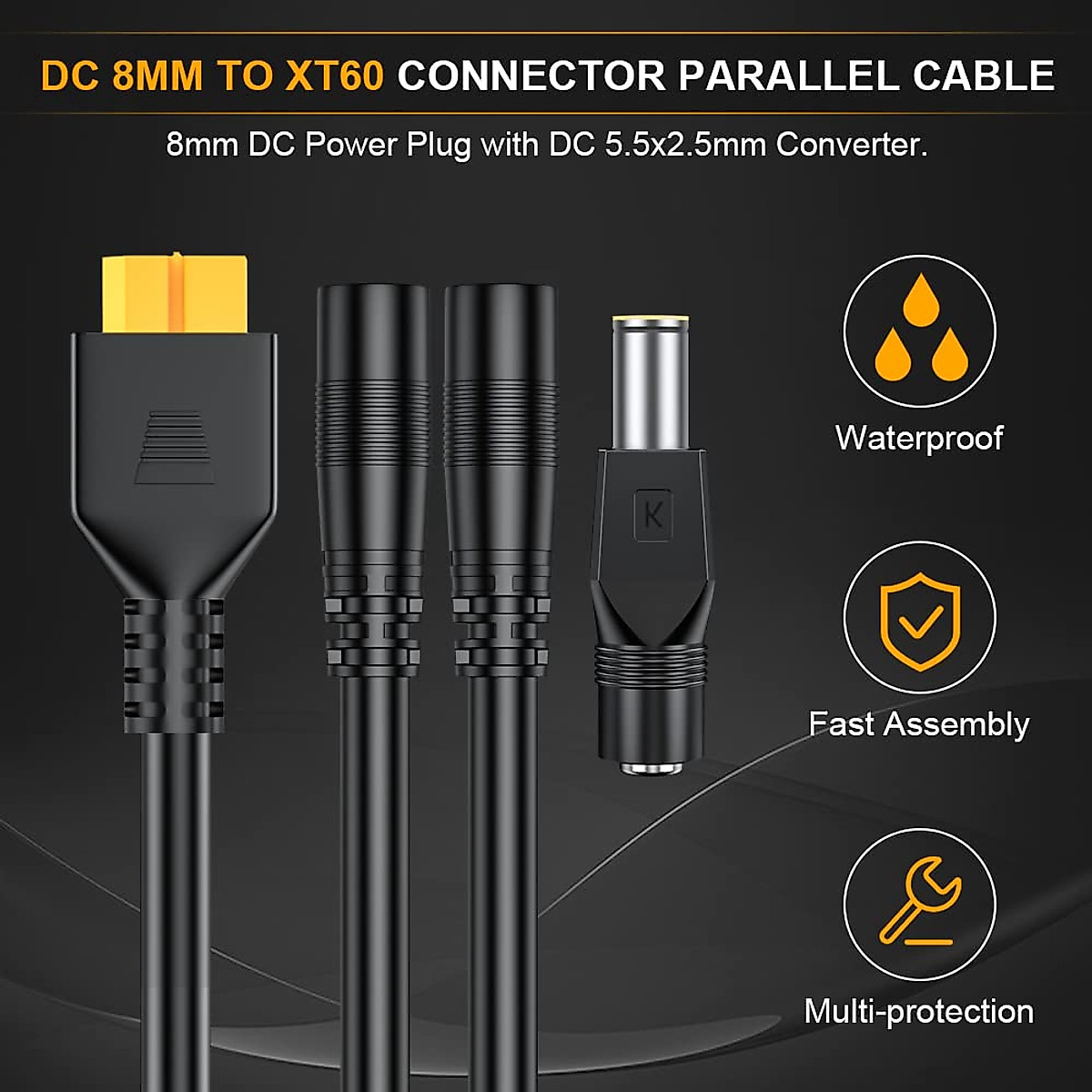 ELECTOP DC 8mm Y Branch Parallel Adapter 14AWG 8mm Female to XT60 Female Solar Panel Adapter 8mm DC Power Plug with DC 5.5x2.5mm Converter for Jackery GZ Yeti Solar Generator Portable Power Station