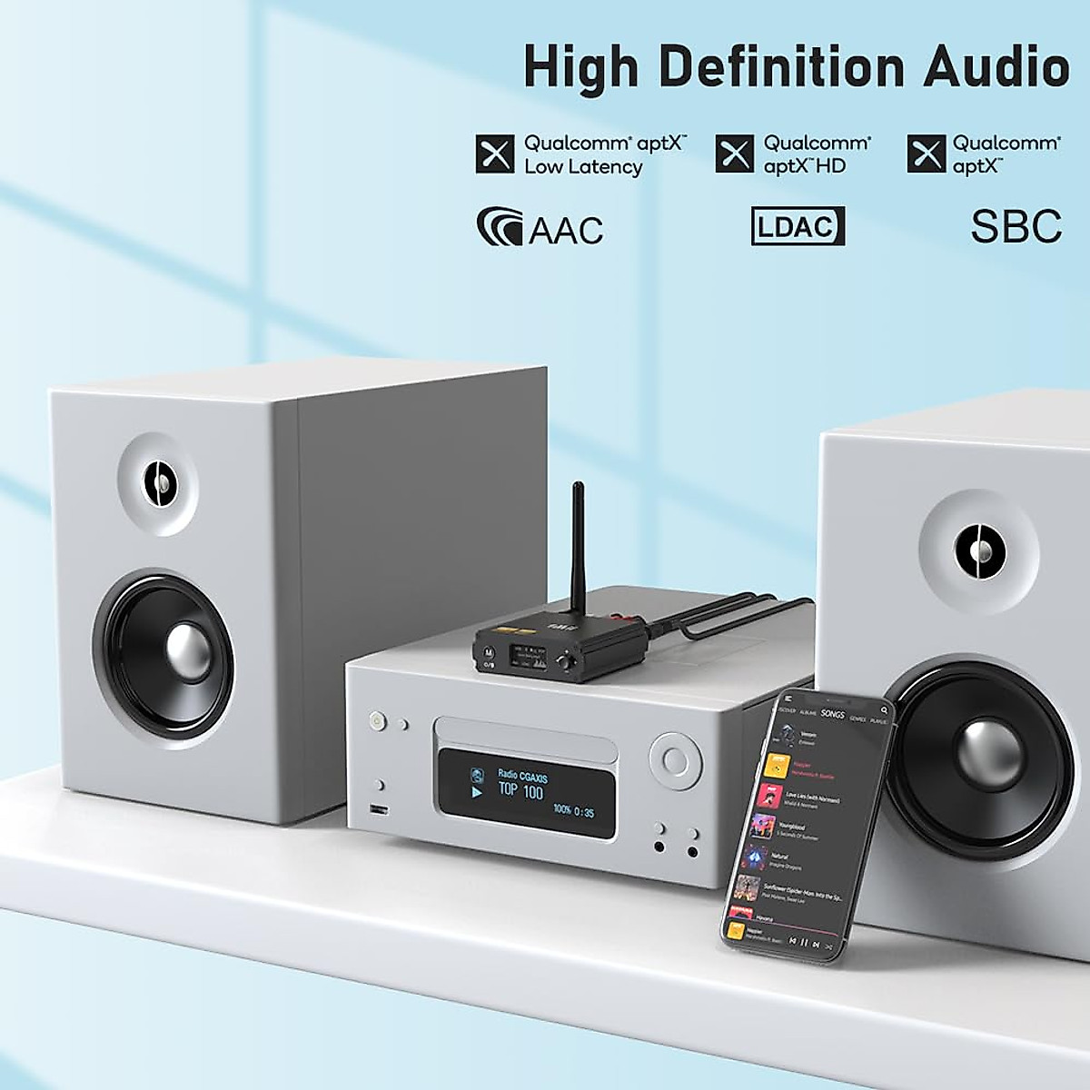 1Mii DS220 Hi-Res Bluetooth Receiver for Home Stereo w/LDAC, HiFi Bluetooth 5.1 Audio Adapter w/Audiophile DAC aptX HD, Bluetooth Receiver for AV Receiver/Amplifier, OLED Display EQ Mode