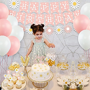 Daisy Flower Birthday Party Decorations, Daisy Happy Birthday Banner Daisy Flower Birthday Cake Cupcake Toppers for Hippie Themed Daisy Party Girl Baby Shower Birthday Boho Daisy Birthday Supplies