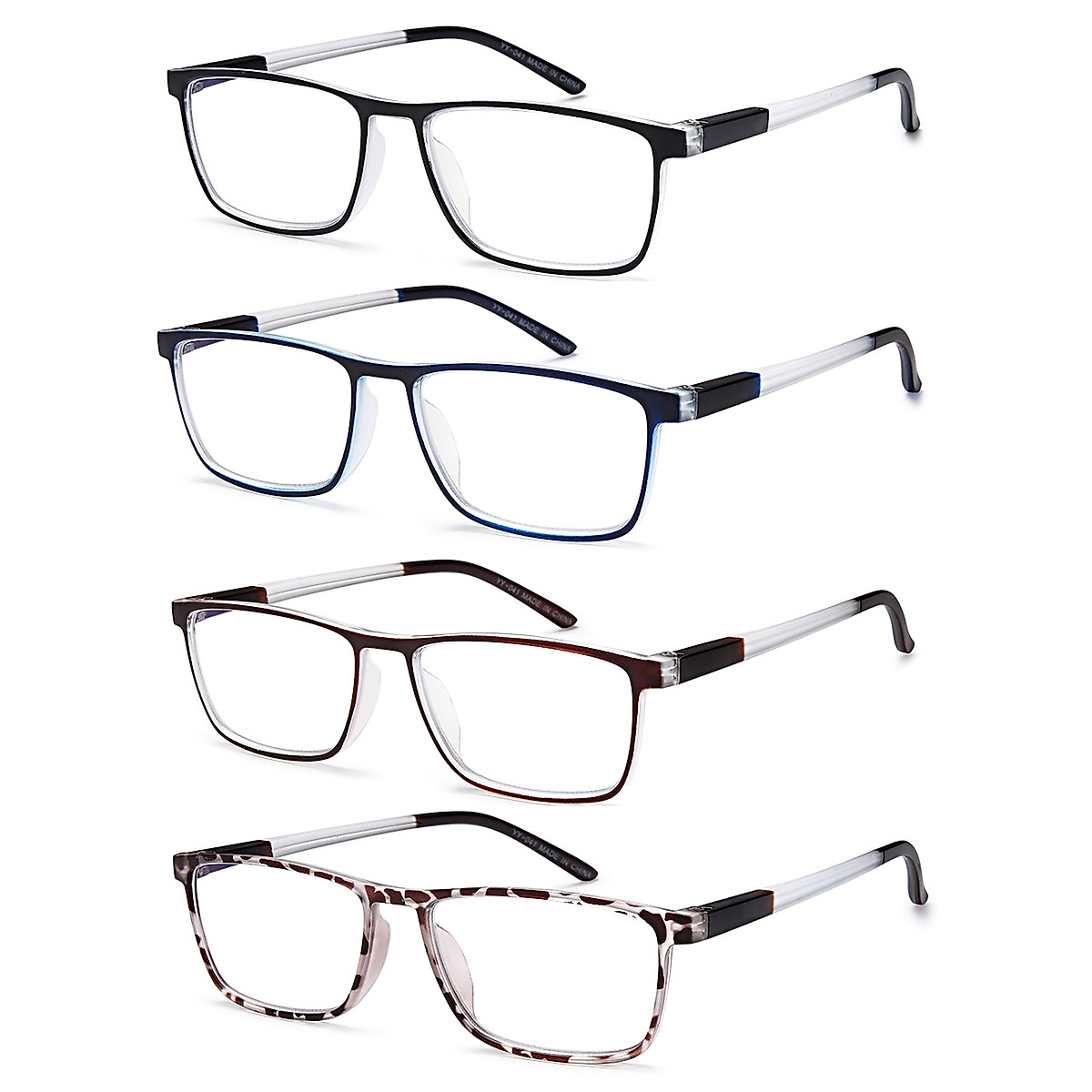 EYEURL 4 Pack Reading Glasses for Men and Women - Blue Light Blocking Readers with Spring Hinges+1.75