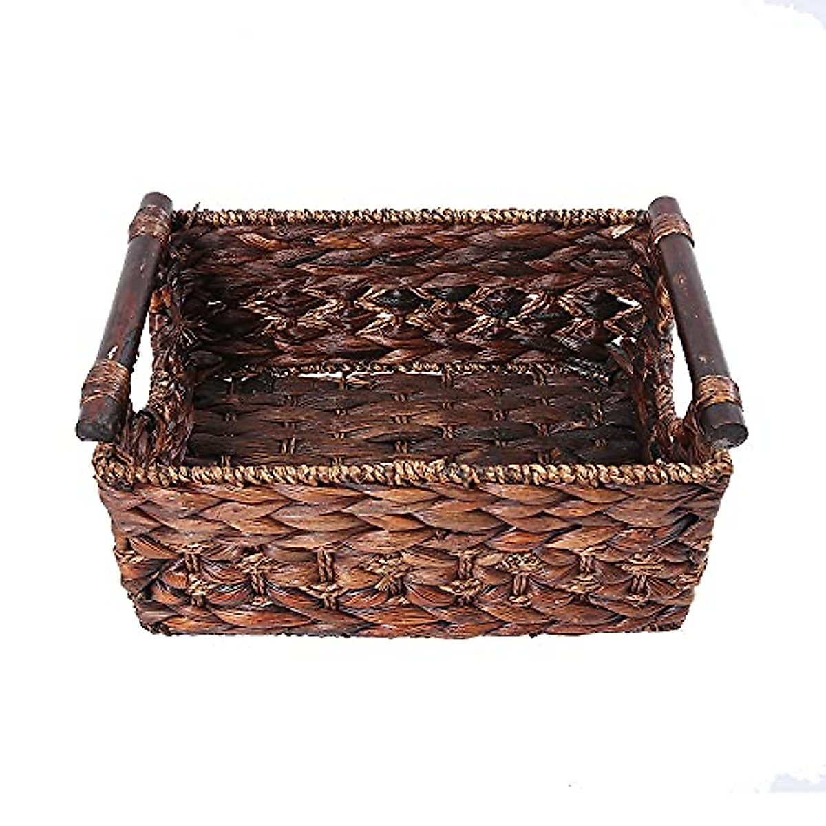 Storage Basket made by Water Hyacinth with Wood Handles, Arts and Crafts. (RectangleA-Medium)