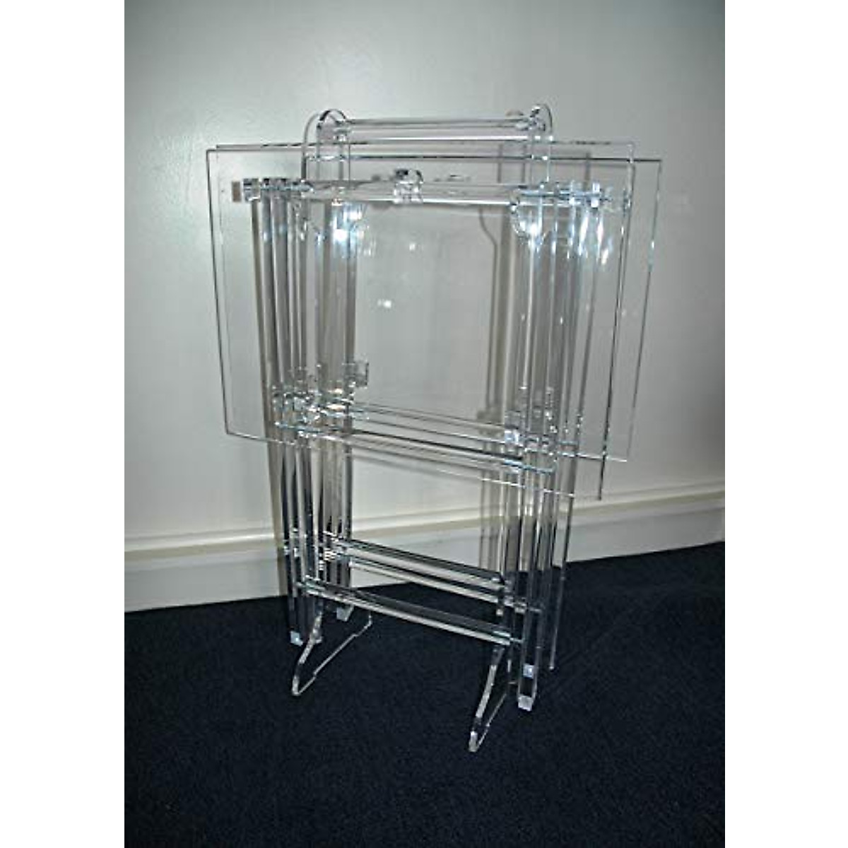 Clear Acrylic Lucite Plexiglass Set of 2 Folding TV Snack Trays with Stand