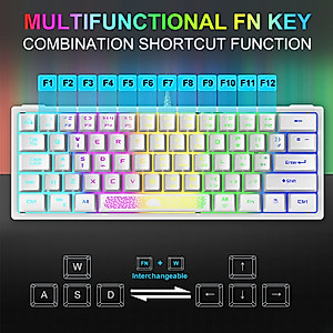 60% Gaming Keyboard Honeycomb Mouse and RGB Headset Comboith Rainbow Backlight Ergonomic 62Key Mechanical Feeling Adjustable 7200DPI Mice Stereo Sound Headphone for PS4 Xbox One PC Mac Gamer